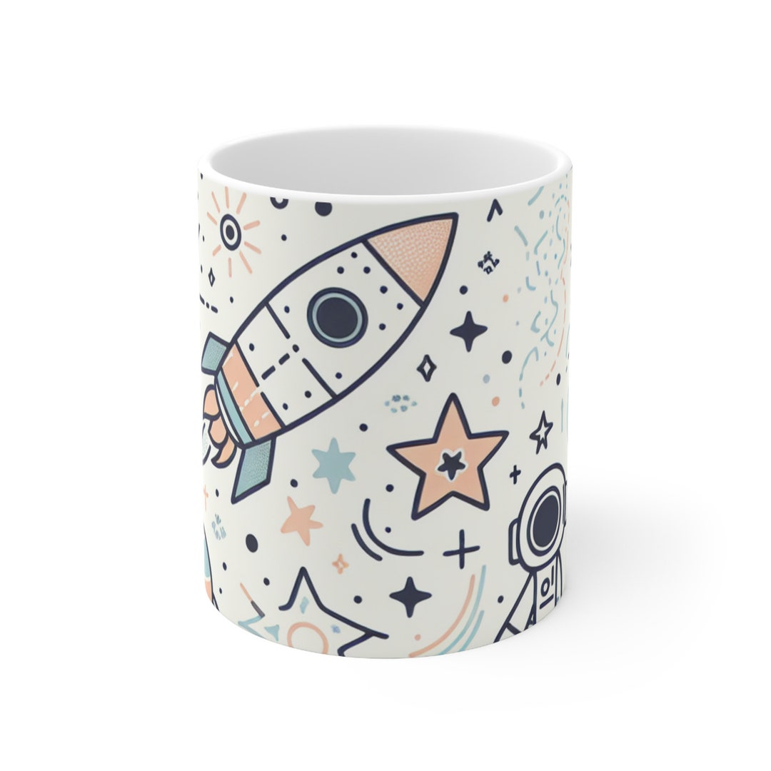 Space-themed Coffee Mug Rocket and Planets Design Cute - Etsy