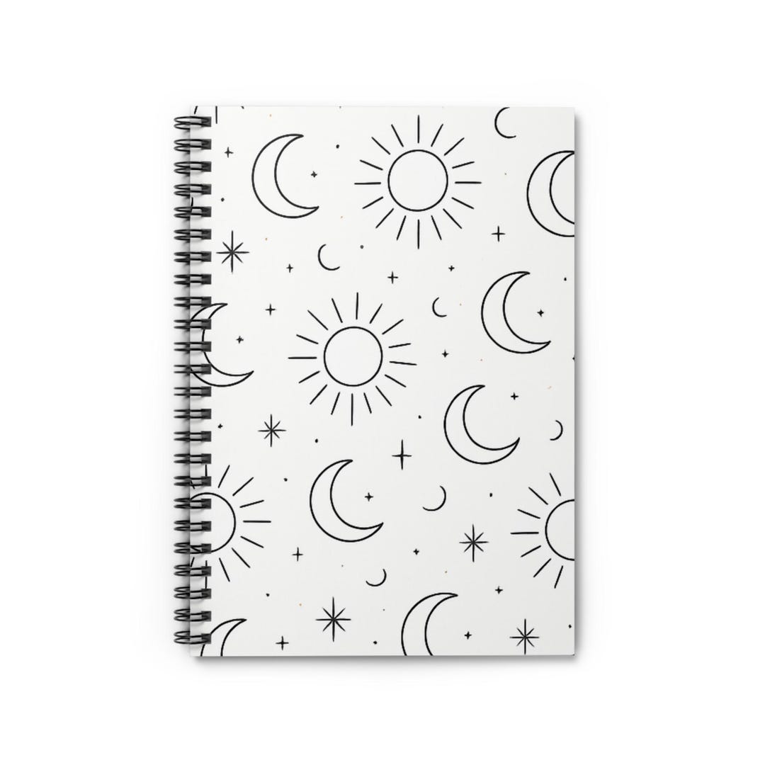 Spiral Notebook Sunshine Moon Phases Journal Blank Pages Starry Design ...