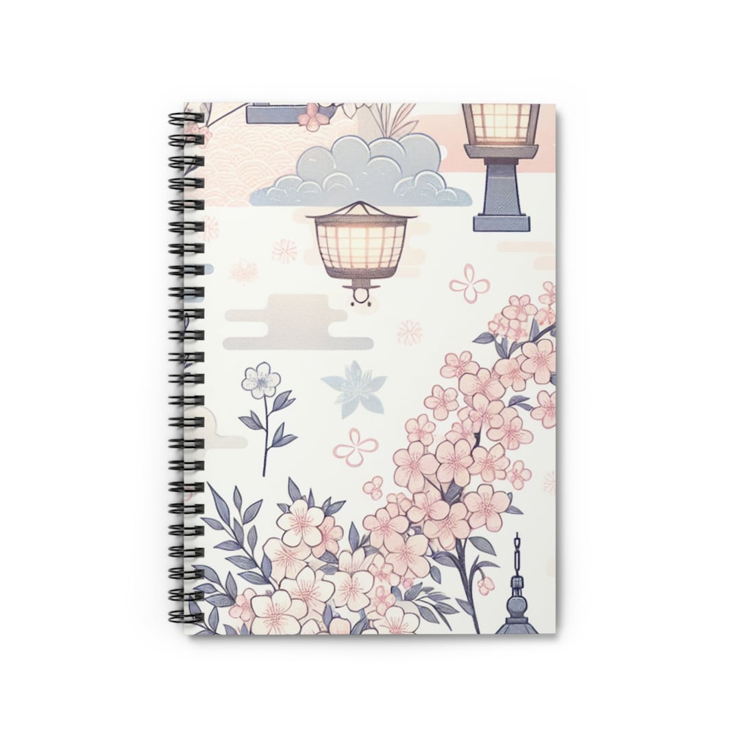 Japanese Garden Inspired Spiral Notebook Cherry Blossoms & Pagodas ...