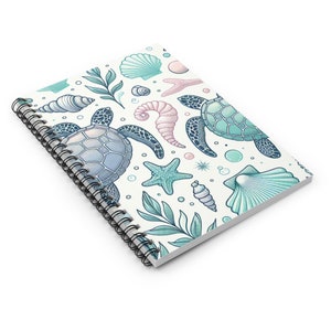 Ocean Life Spiral Notebook Sea Turtle & Seashell Pattern Journal for ...