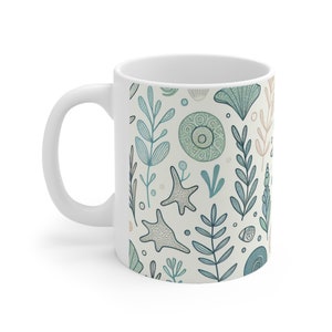 Ocean Themed Coffee Mug - Handmade Ceramic Sea Life Pattern Cup for ...
