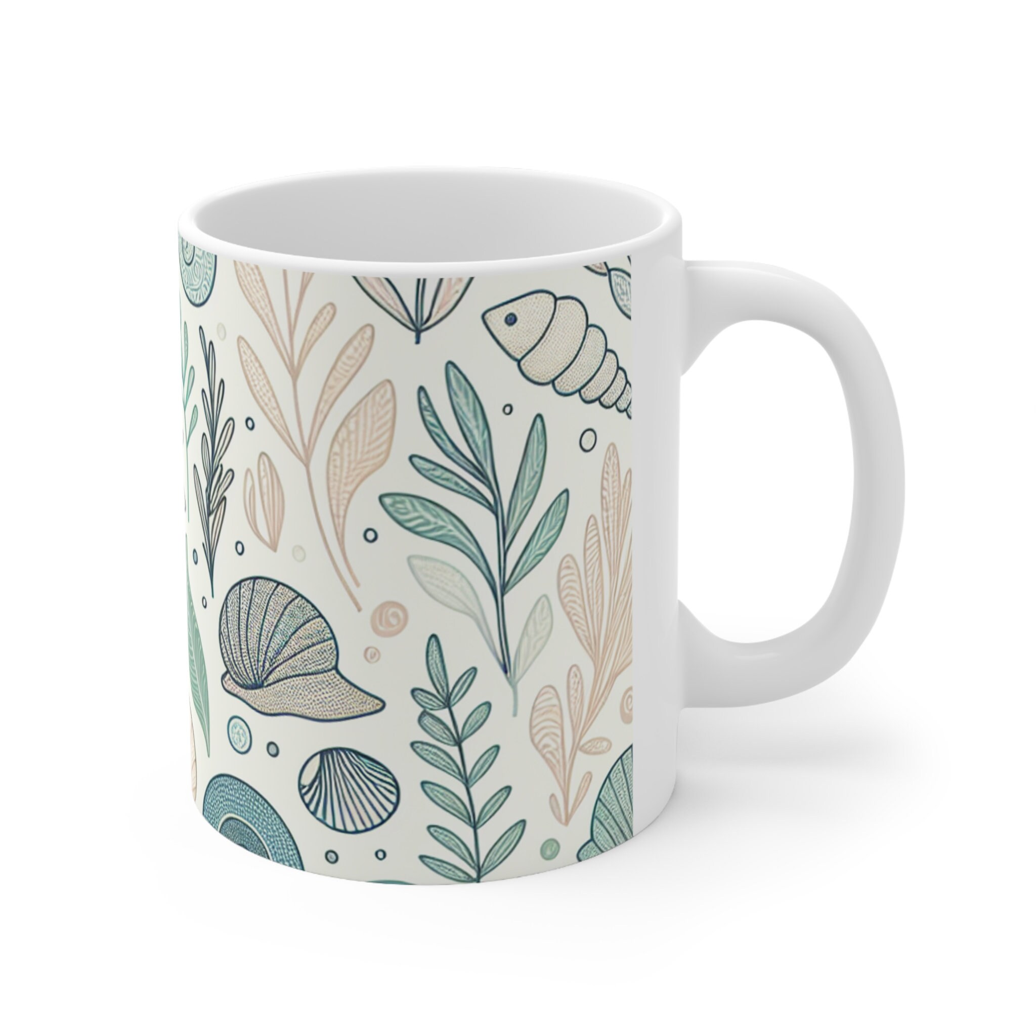 Ocean Themed Coffee Mug - Handmade Ceramic Sea Life Pattern Cup for ...