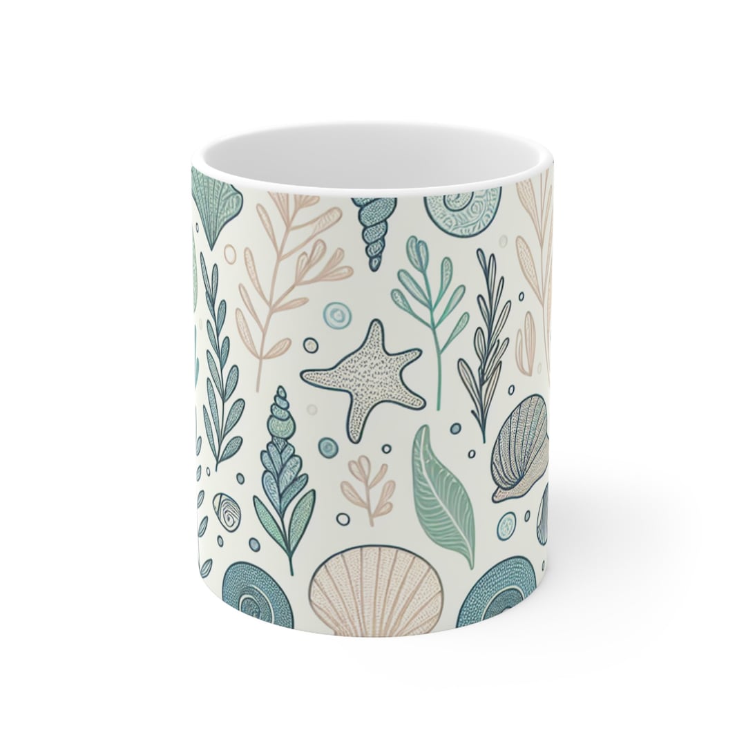 Ocean Themed Coffee Mug - Handmade Ceramic Sea Life Pattern Cup for ...