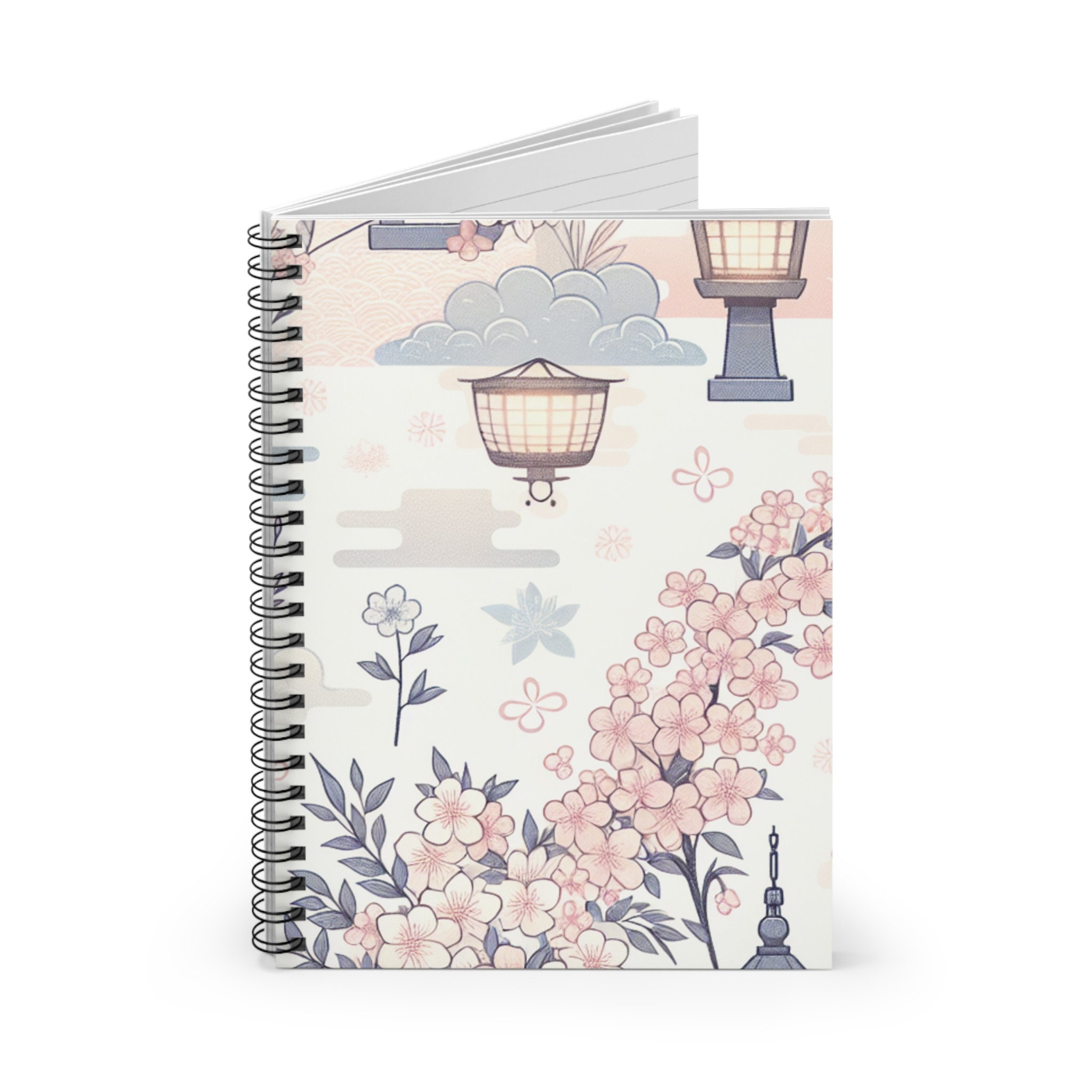 Japanese Garden Inspired Spiral Notebook Cherry Blossoms & Pagodas ...