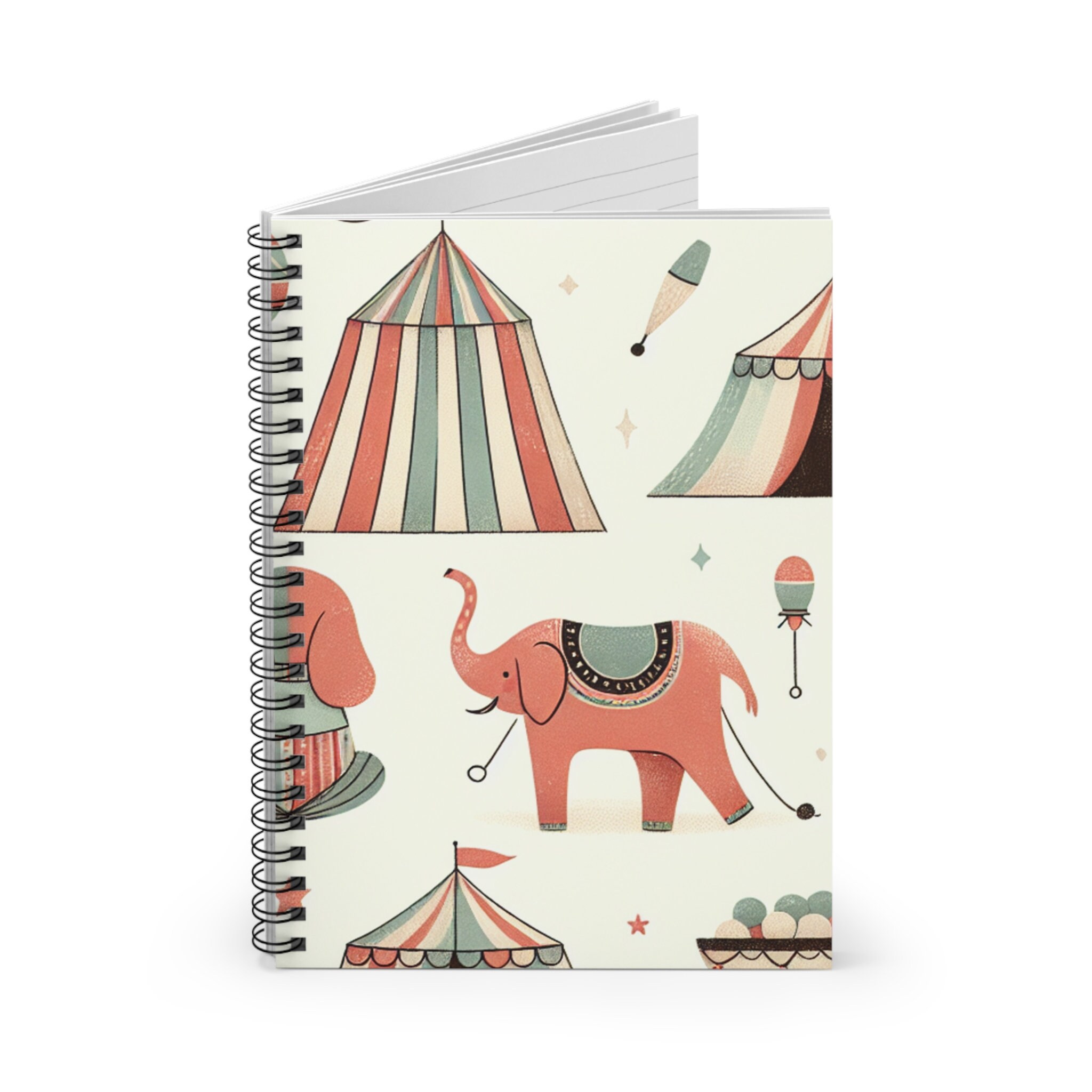 Circus Themed Spiral Notebook Cute Elephant & Tent Design A5 Lined ...
