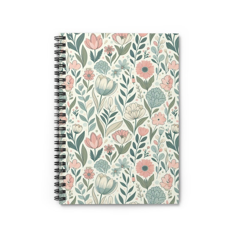 Floral Spiral Notebook Pastel Blooms Journal, Lined Paper Stationery ...