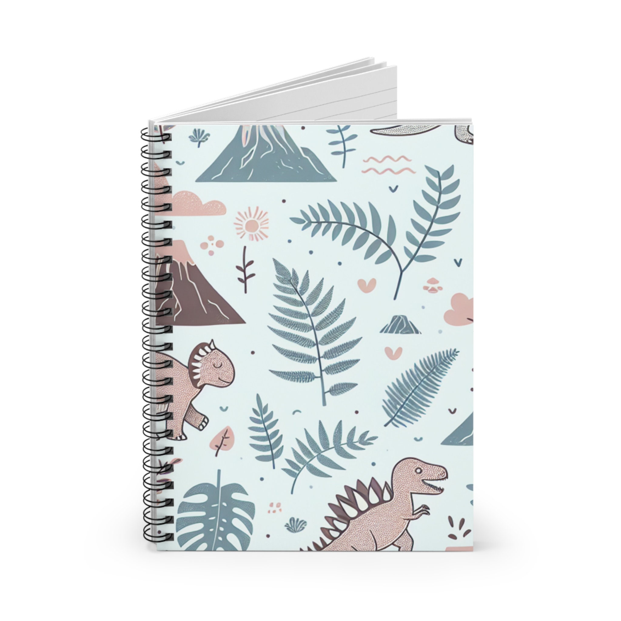 Dinosaur Pattern Spiral Notebook - Cute Jurassic Themed Stationery for ...