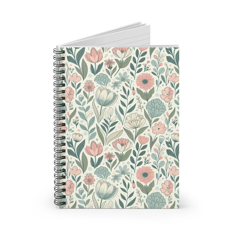 Floral Spiral Notebook Pastel Blooms Journal, Lined Paper Stationery ...