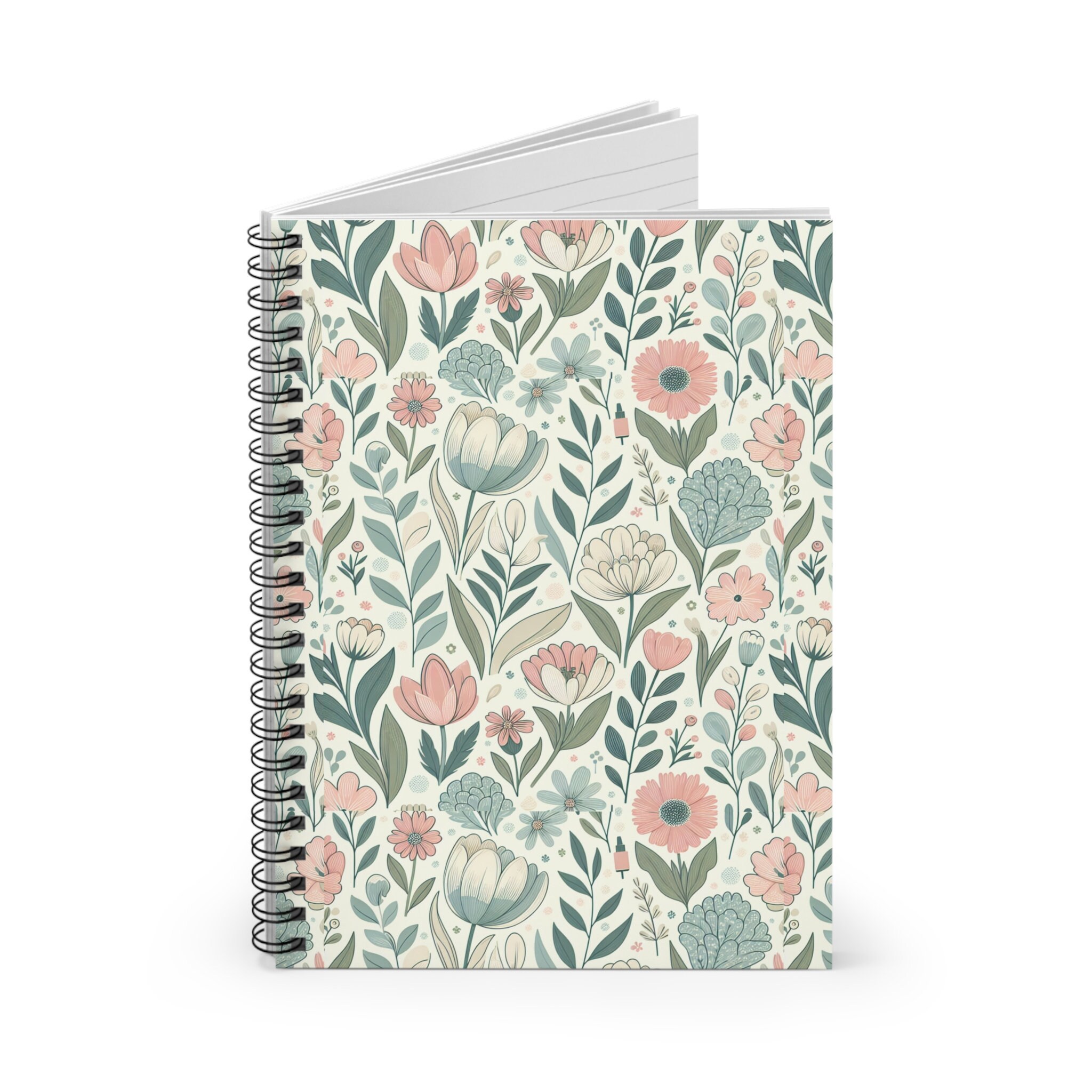 Floral Spiral Notebook Pastel Blooms Journal, Lined Paper Stationery ...