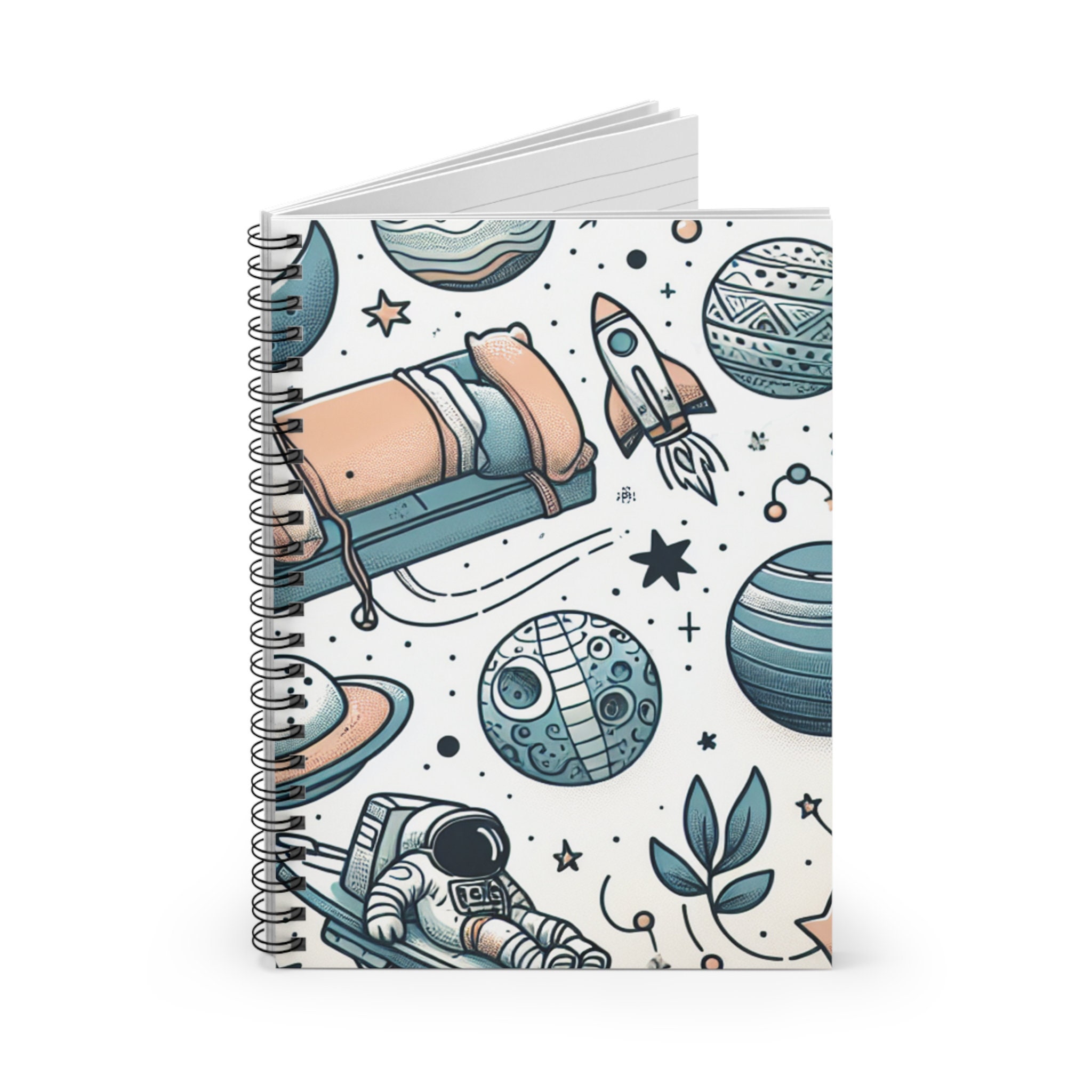 Space-themed Spiral Notebook Astronaut and Planets Illustrated Journal ...