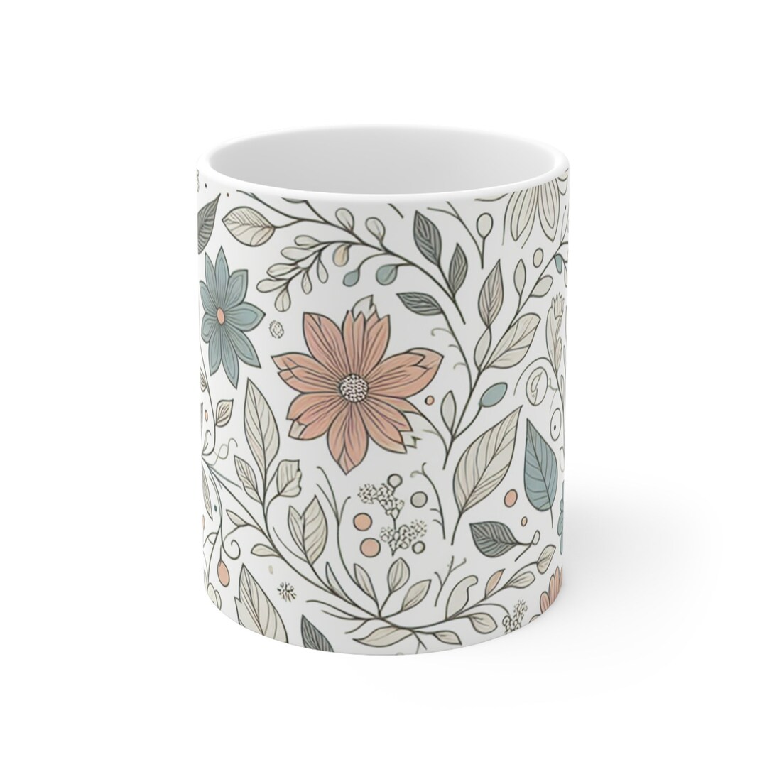 Floral Mug, Botanical Coffee Cup, Elegant Spring Flowers Tea Mug ...