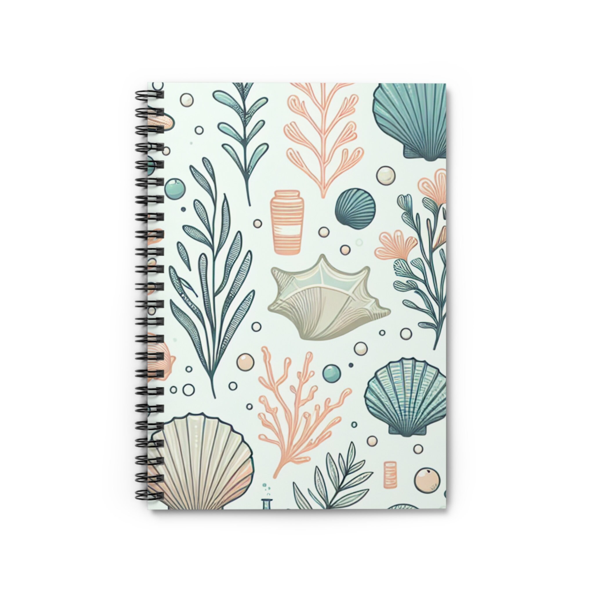 Ocean Themed Spiral Notebook - Sea Shell and Coral Design, Aqua Marine ...