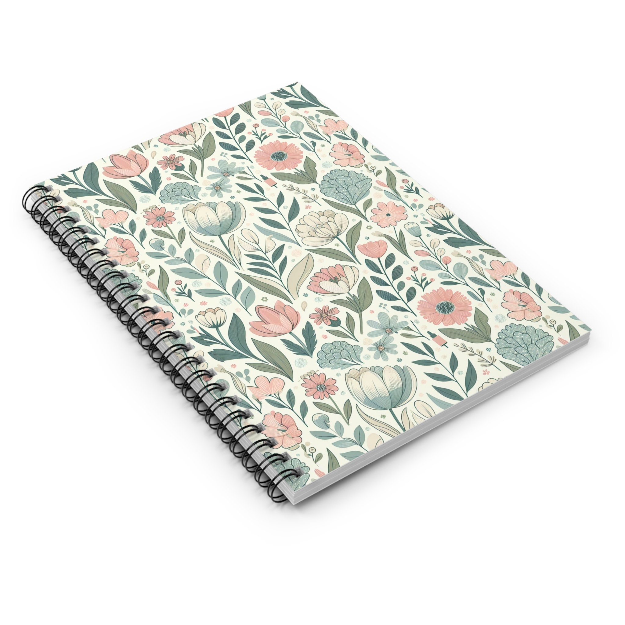 Floral Spiral Notebook Pastel Blooms Journal, Lined Paper Stationery ...