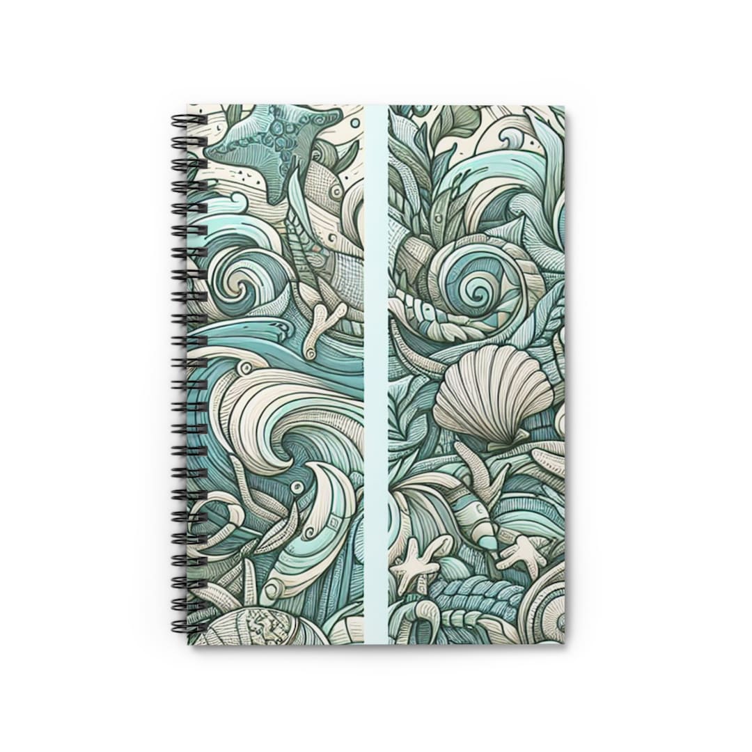 Ocean Life Spiral Notebook Nautical Sketch Journal, Sea Creature ...