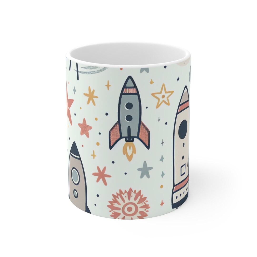 Space-themed Coffee Mug Rocket and Planets Design Ceramic Cup for ...