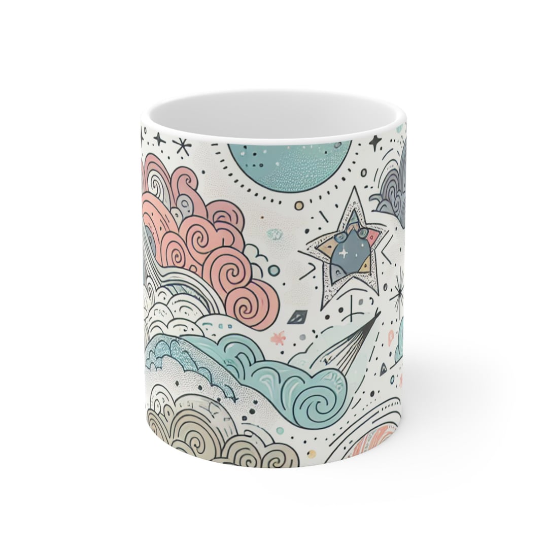 Celestial Coffee Mug Space Design Ceramic Cup With Sun, Moon, Stars ...