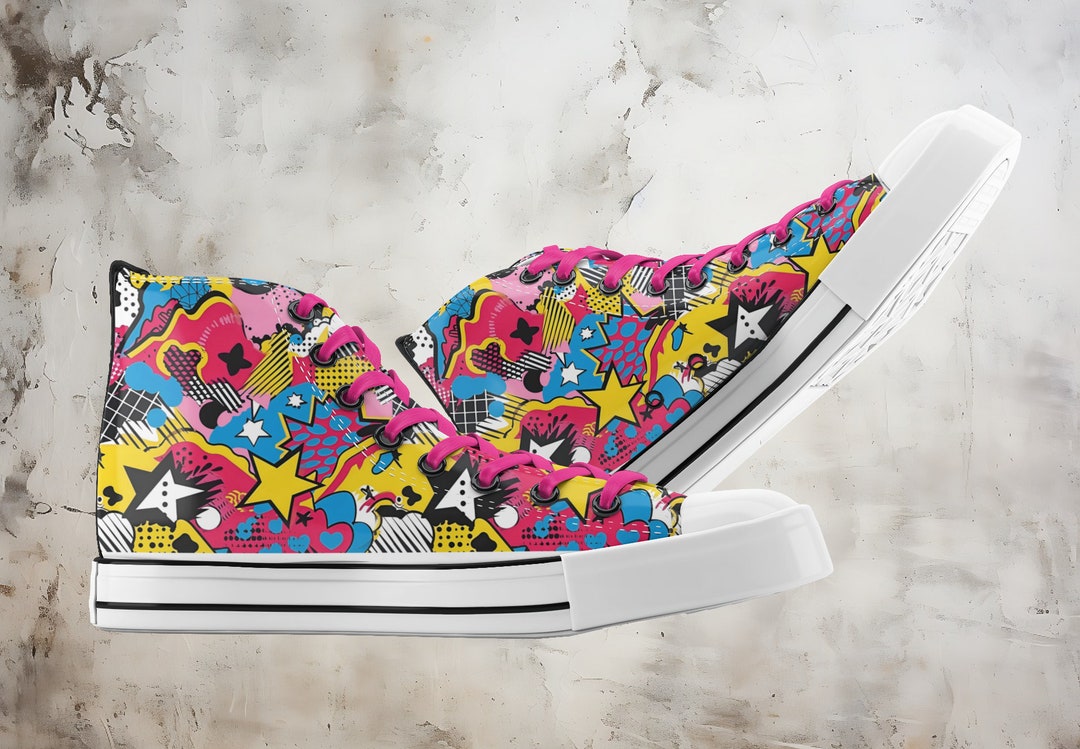 Custom Printed Converse Style Canvas Medium/high Top Trainers Shoes ...