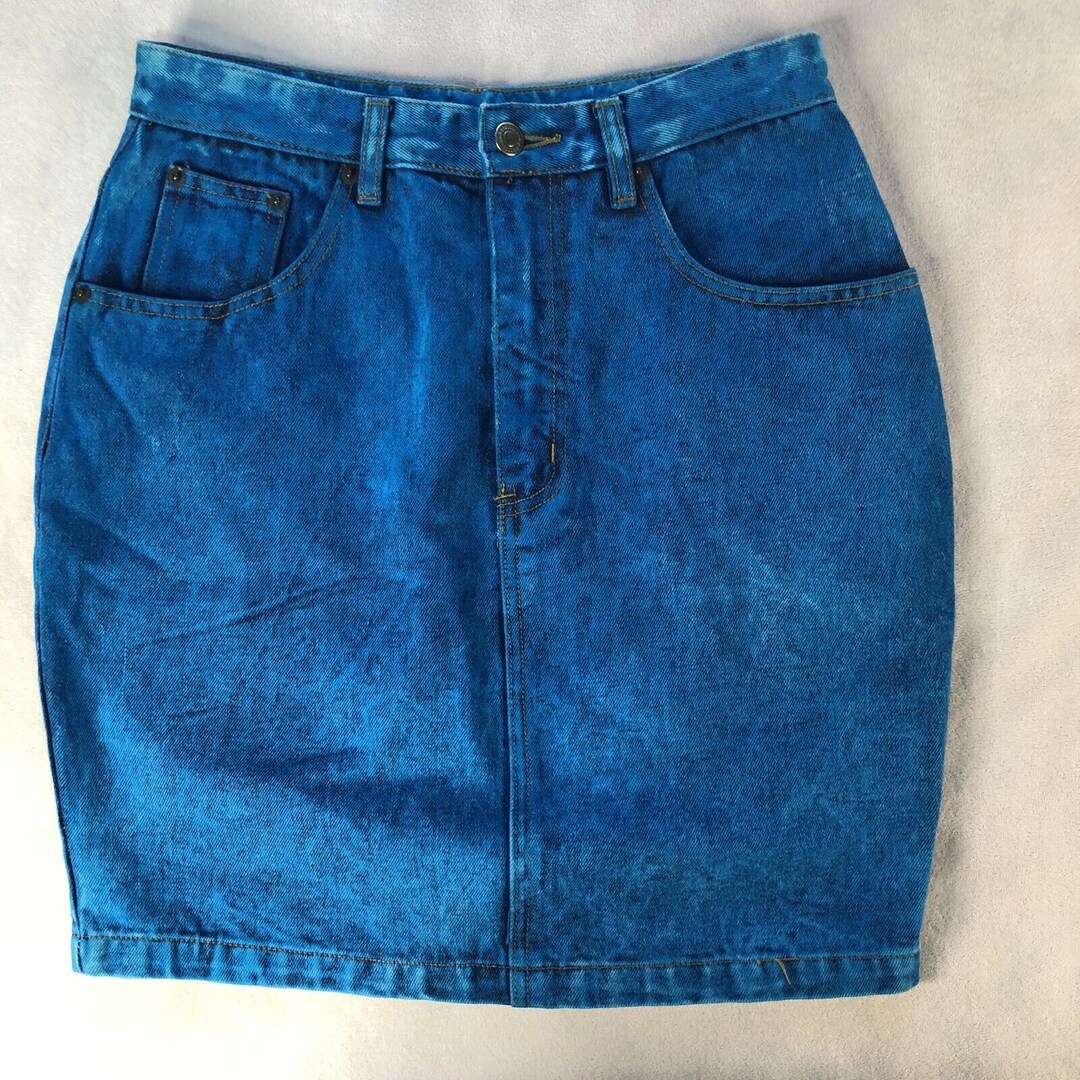 Vintage Woman's Studebaker Acid Wash Denim Blue Pencil Mini Skirt Size ...