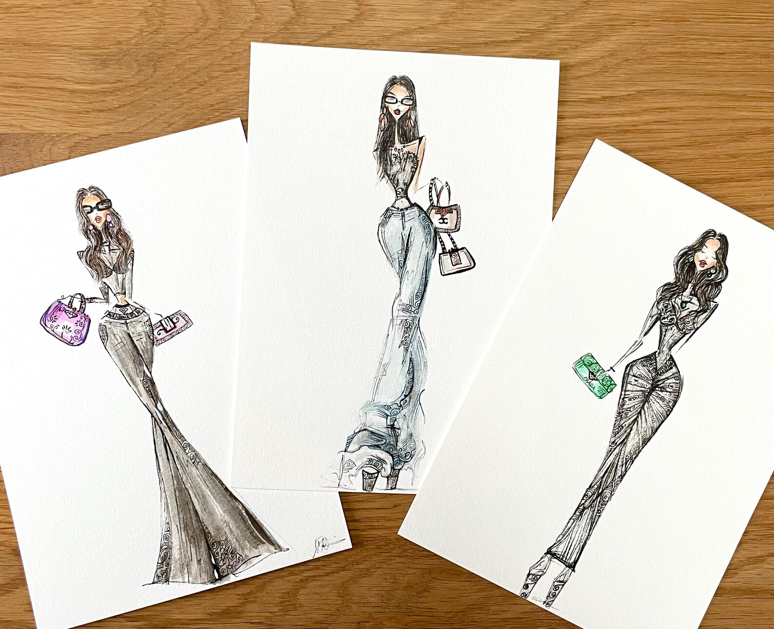 Set of Original Custom Fashion Illustrations Hand Painted Personalised ...