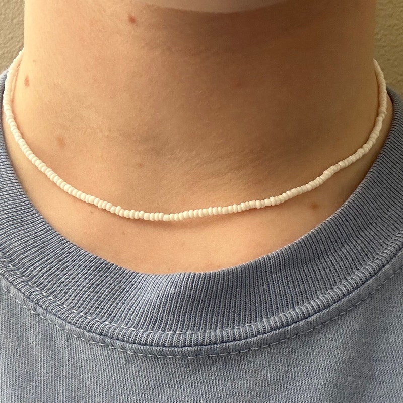 White Bead Necklace - Etsy