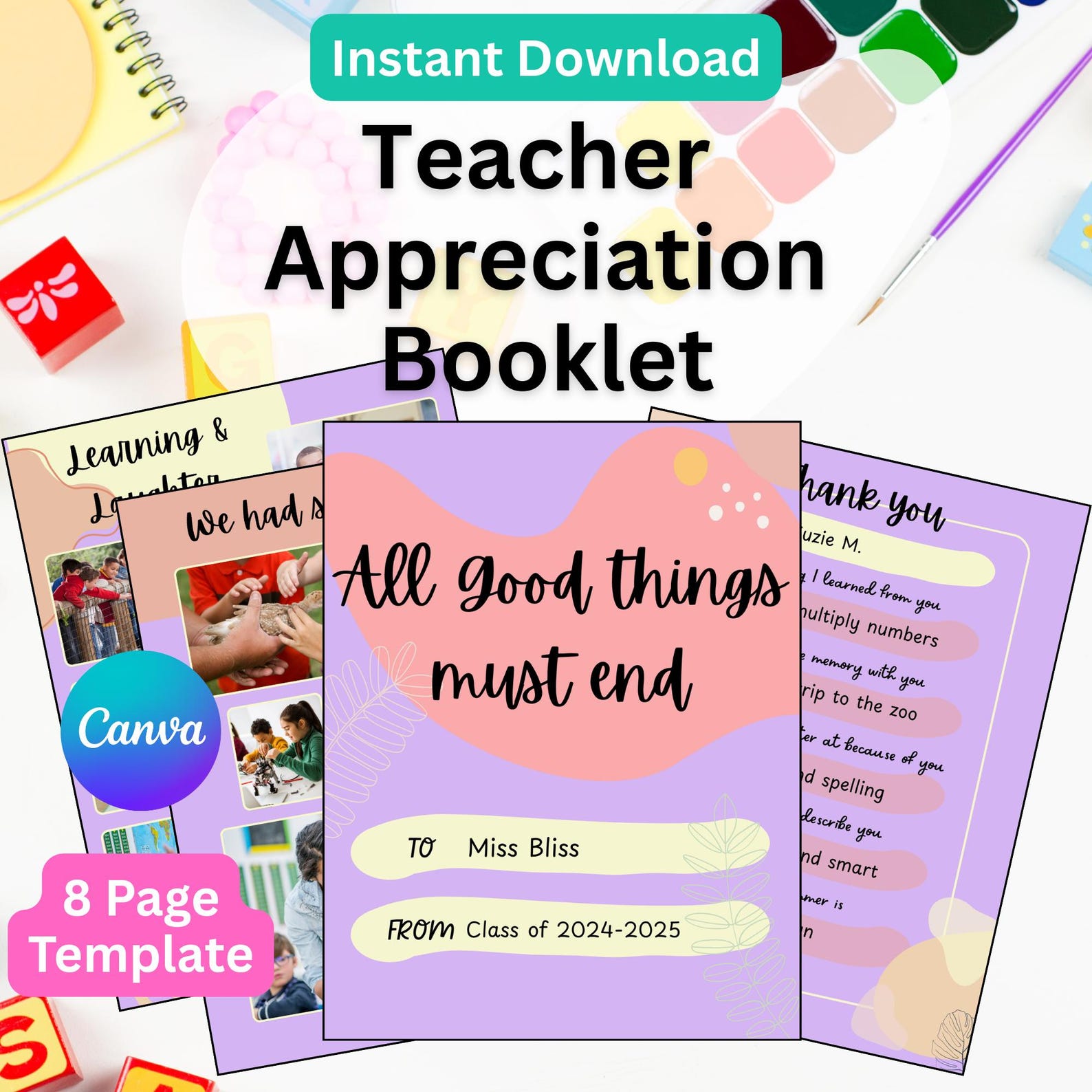 Teacher Appreciation Booklet - Canva Template End-of-year Class Gift ...