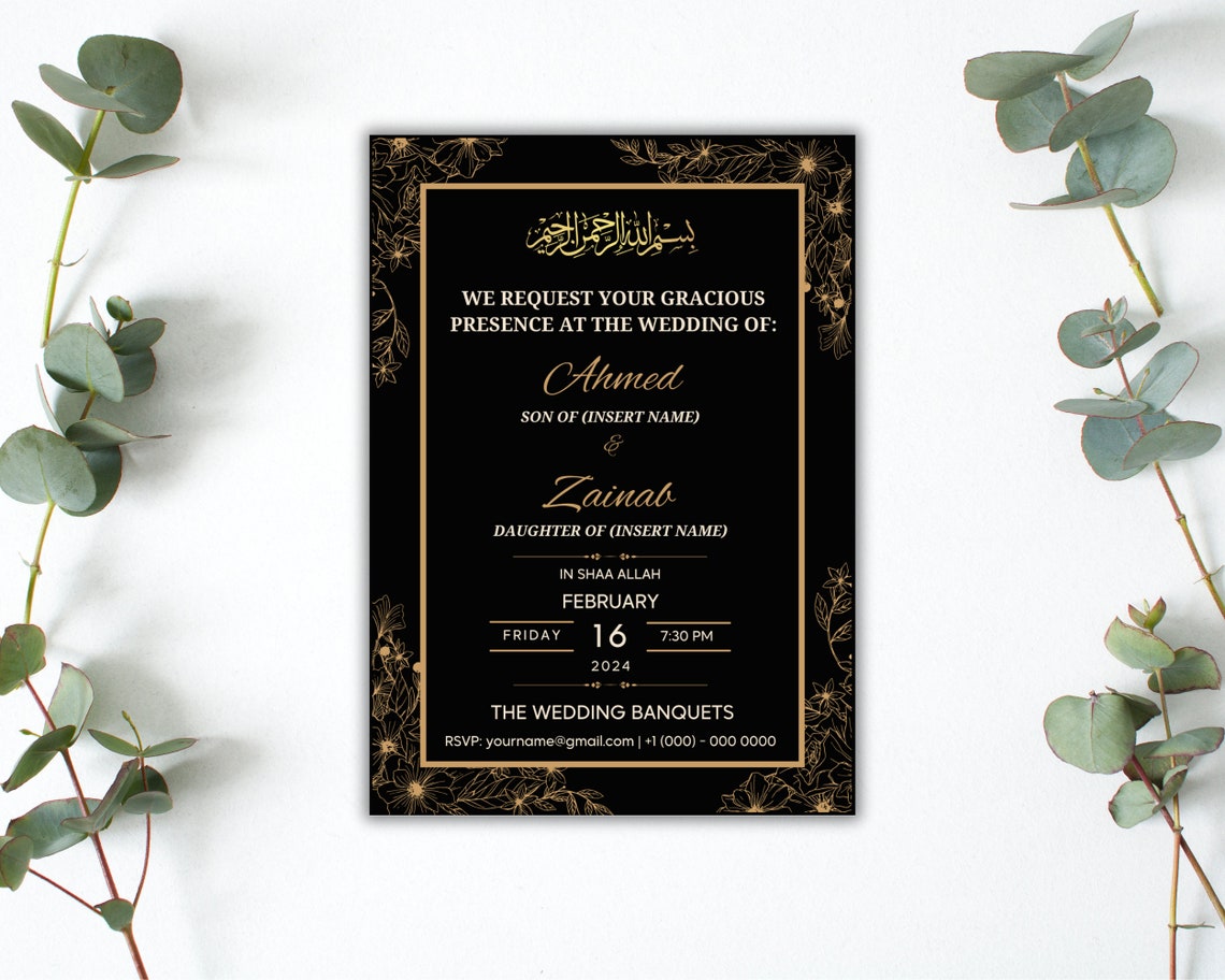Editable Muslim Wedding Evite Muslim Wedding Invitation Save the Date ...