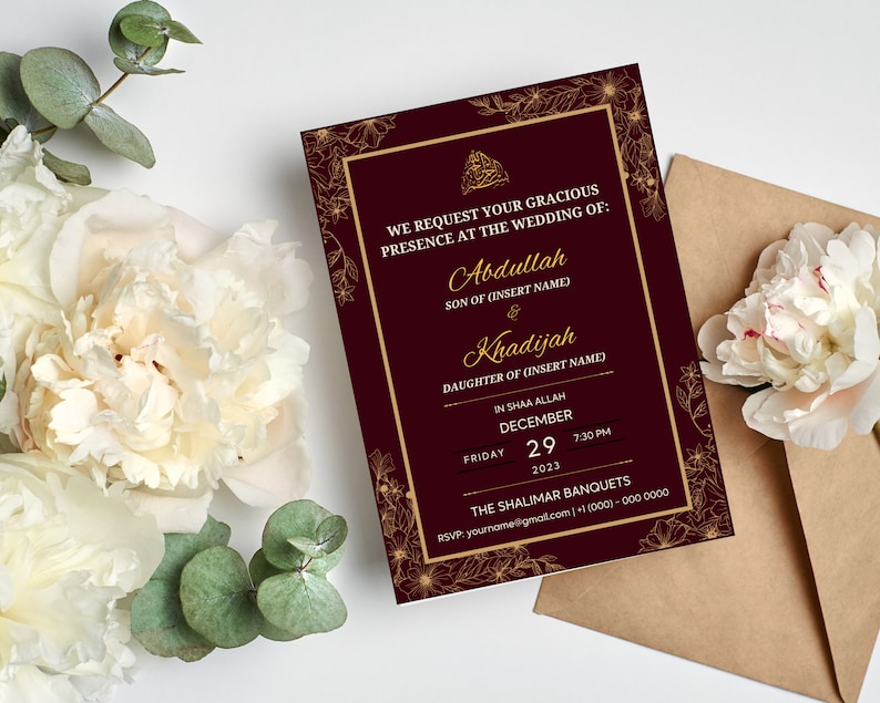 Editable Muslim Wedding Invitation Shaadi Invitation Nikkah Invitation ...