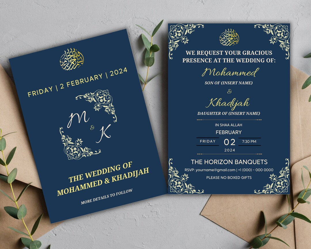Minimalist Muslim Wedding Invitation Muslim Save the Date Card Arab ...
