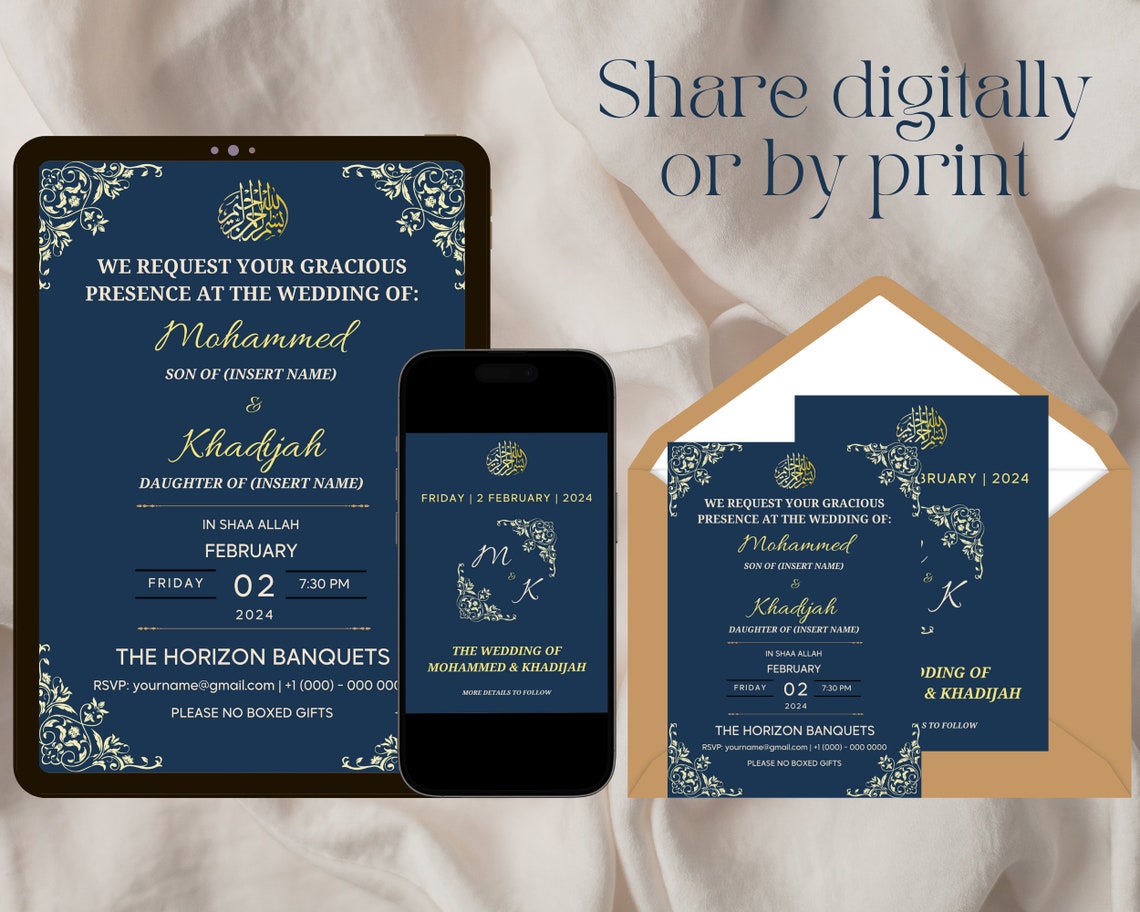 Minimalist Muslim Wedding Invitation Muslim Save the Date Card Arab ...