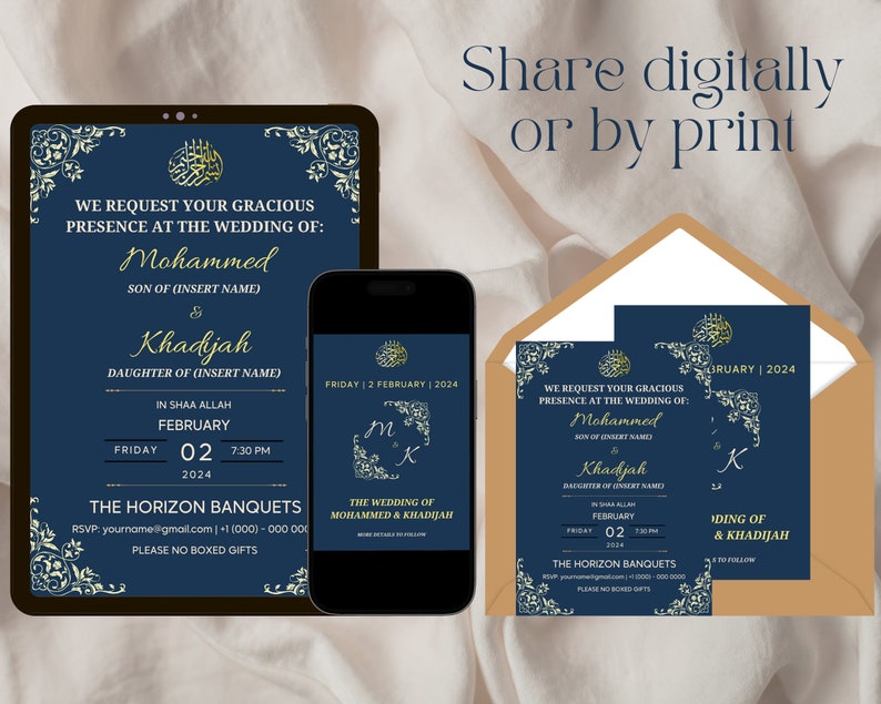 Minimalist Muslim Wedding Invitation Muslim Save the Date Card Arab ...