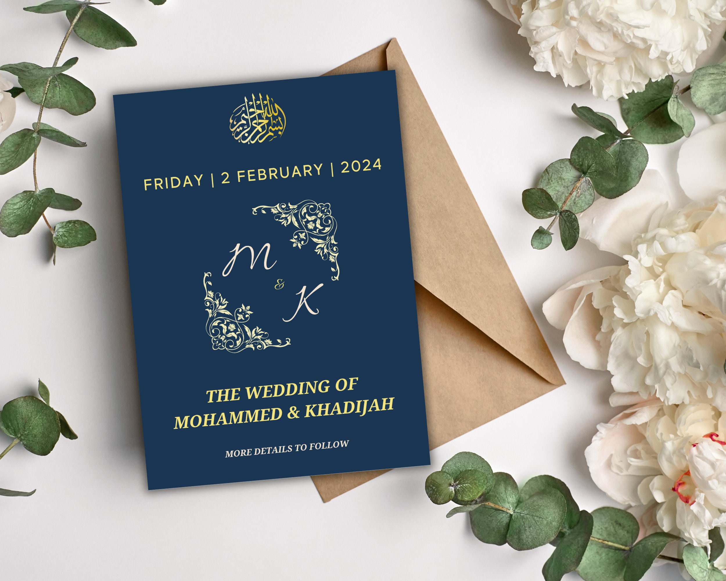 Minimalist Muslim Wedding Invitation Muslim Save the Date Card Arab ...