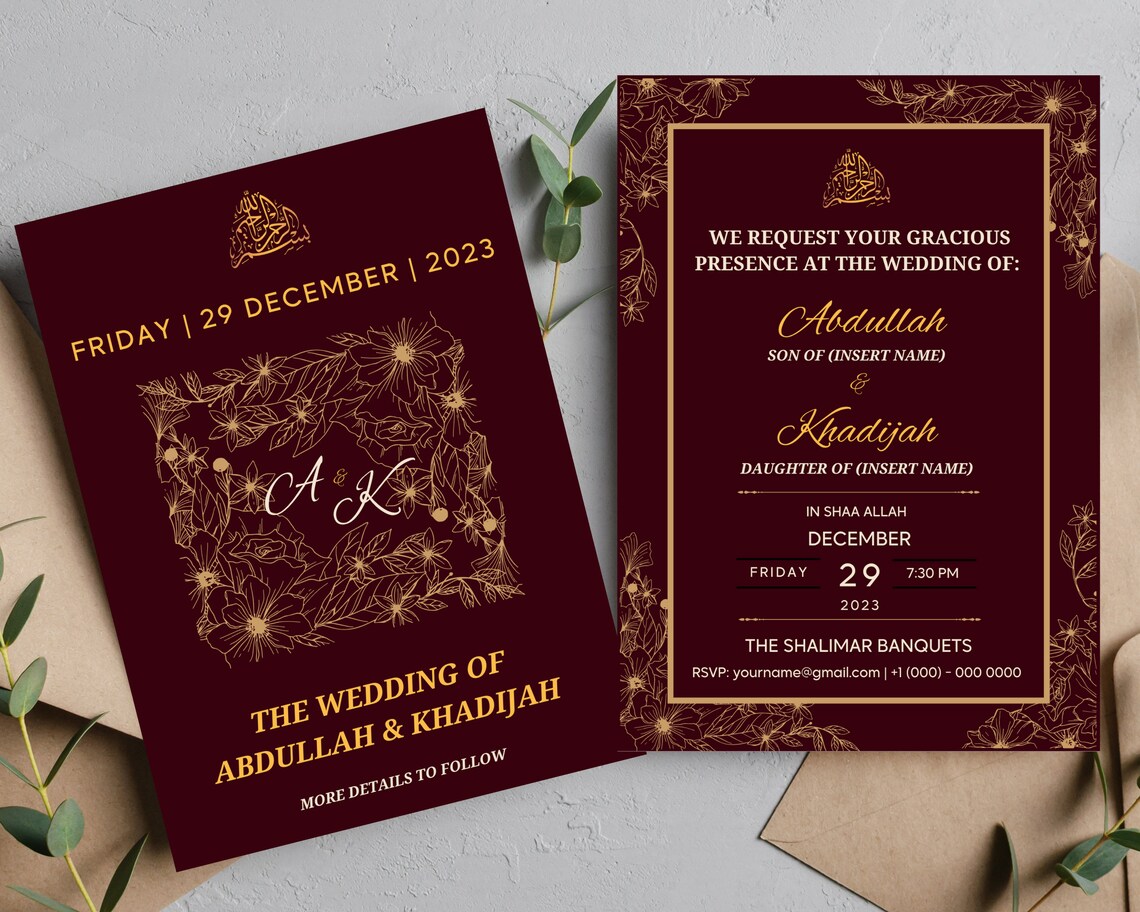 Editable Muslim Wedding Invitation Shaadi Invitation Nikkah Invitation ...