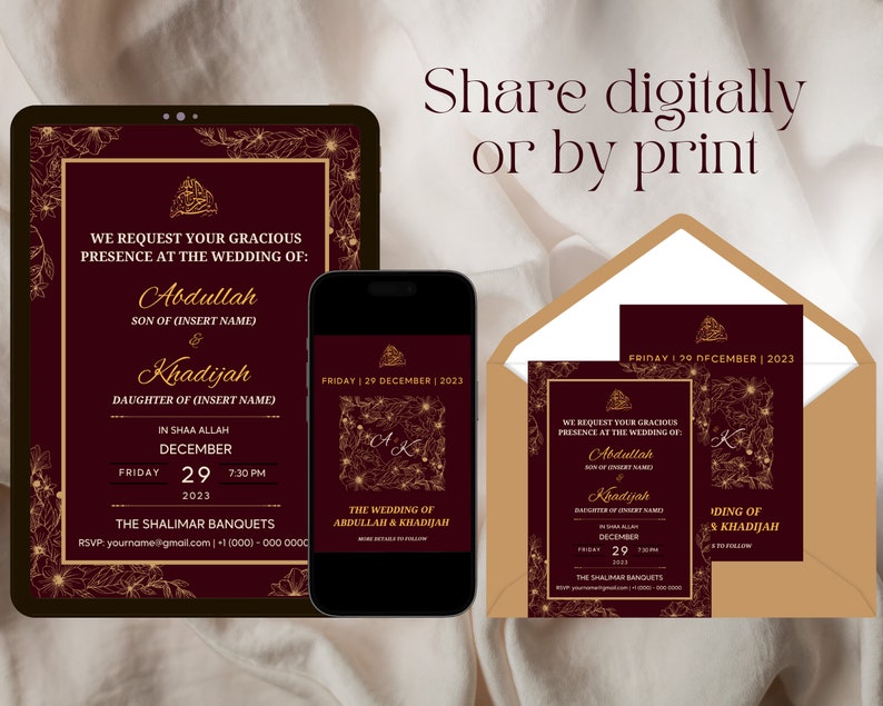 Editable Muslim Wedding Invitation Shaadi Invitation Nikkah Invitation ...