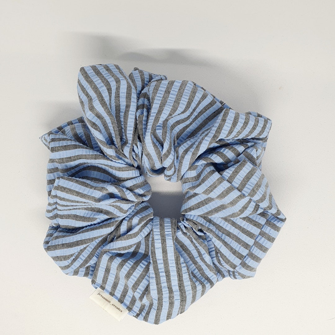 Oversized XL Blue Stripes Scrunchie, 90s, 80s, Handmade, Upcycled ...
