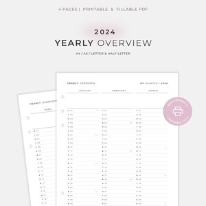 2024 Yearly Overview Planner Template, Easily Printable and Fillable ...