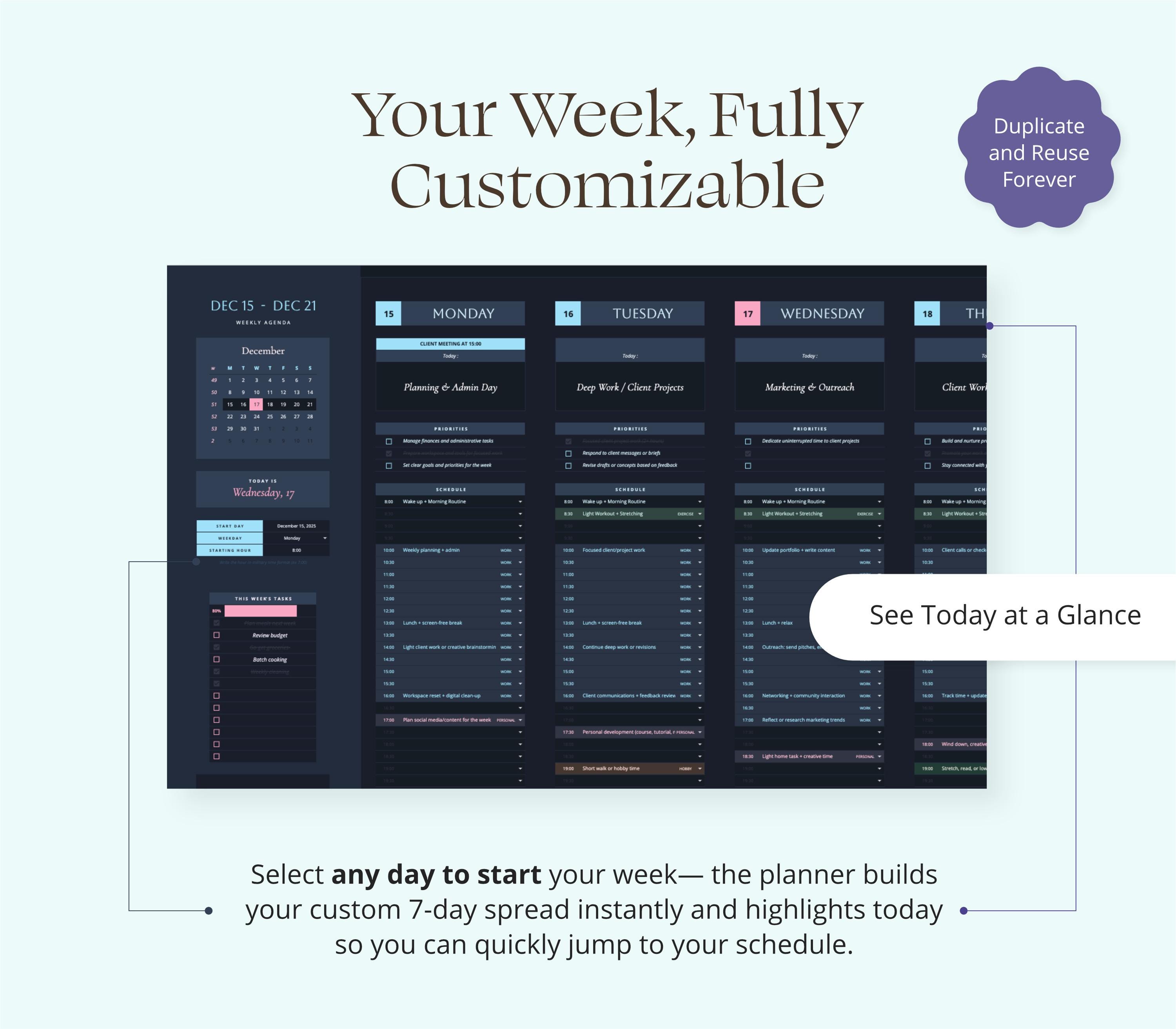 Weekly Planner Google Sheets Daily Task Tracker Spreadsheet Excel ADHD ...