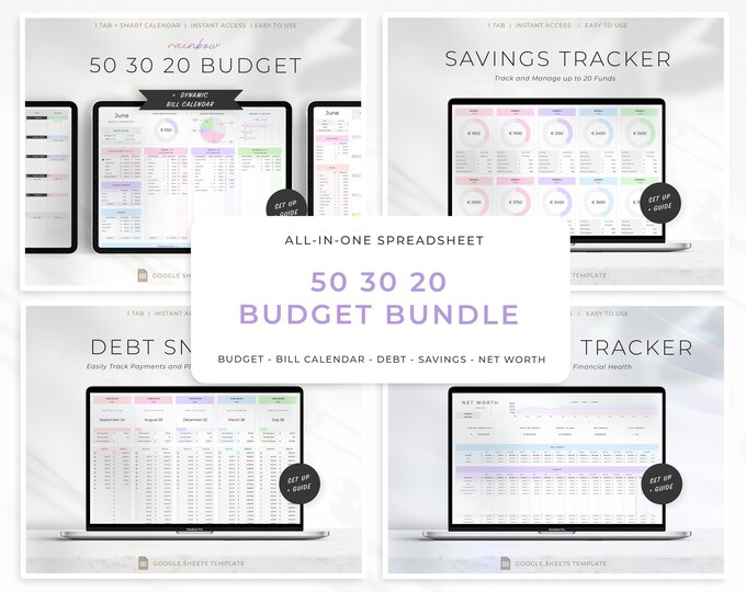 50-30-20 Budget Bundle Spreadsheet, Google Sheets Budget Expense ...