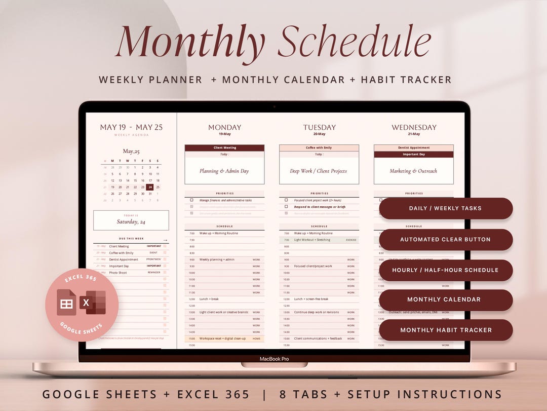 Monthly Life Planner Spreadsheet Google Sheets Daily to Do List Task ...