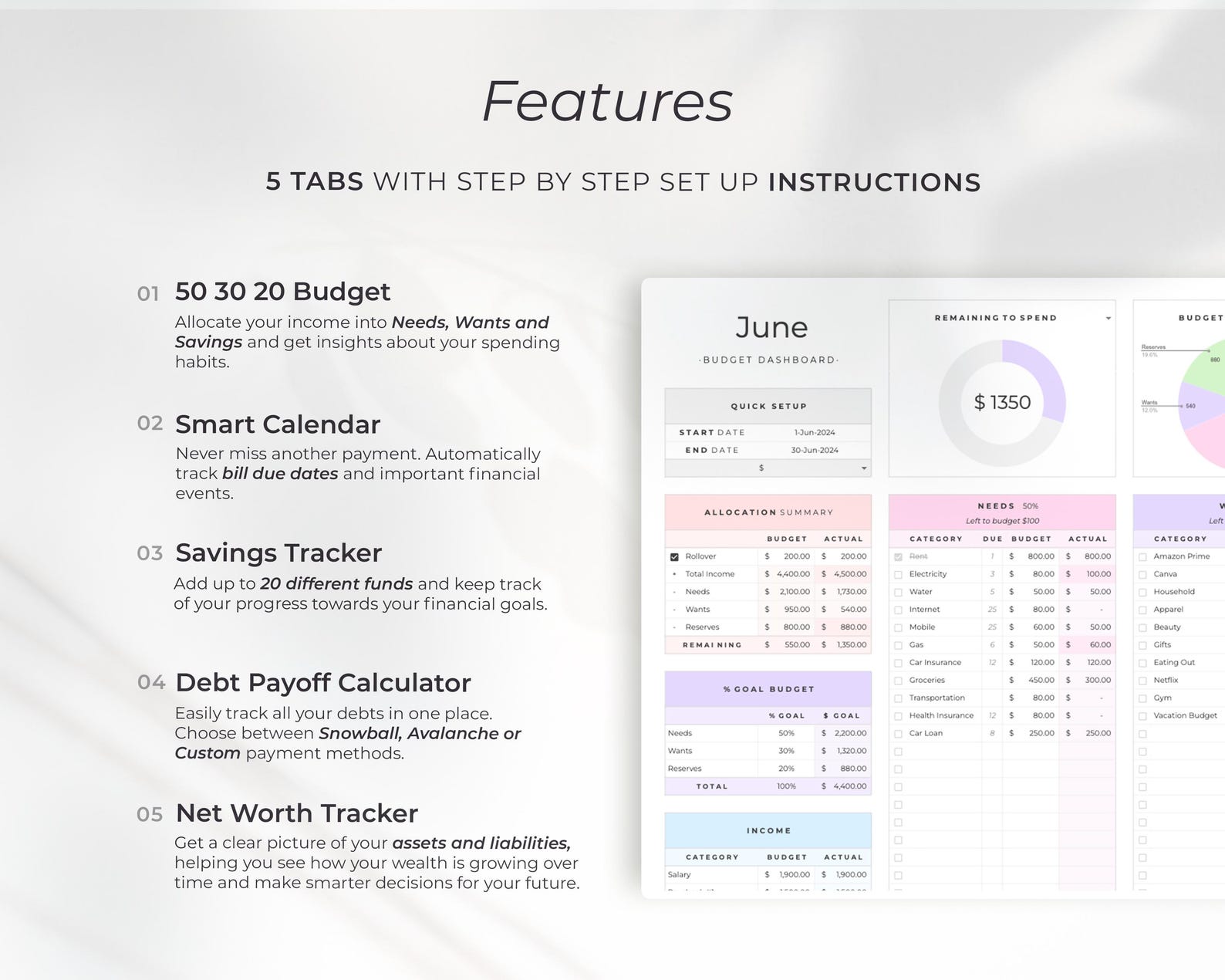 50-30-20 Budget Bundle Spreadsheet, Google Sheets Budget Expense Tracker, Bills Calendar ...