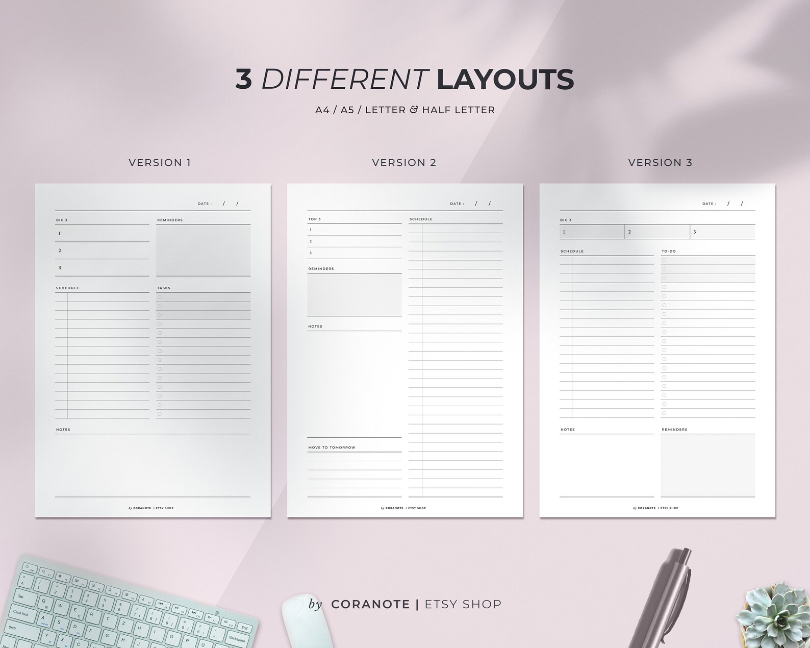 Daily Planner Template With 3 Layouts. Easily Printable and Fillable ...