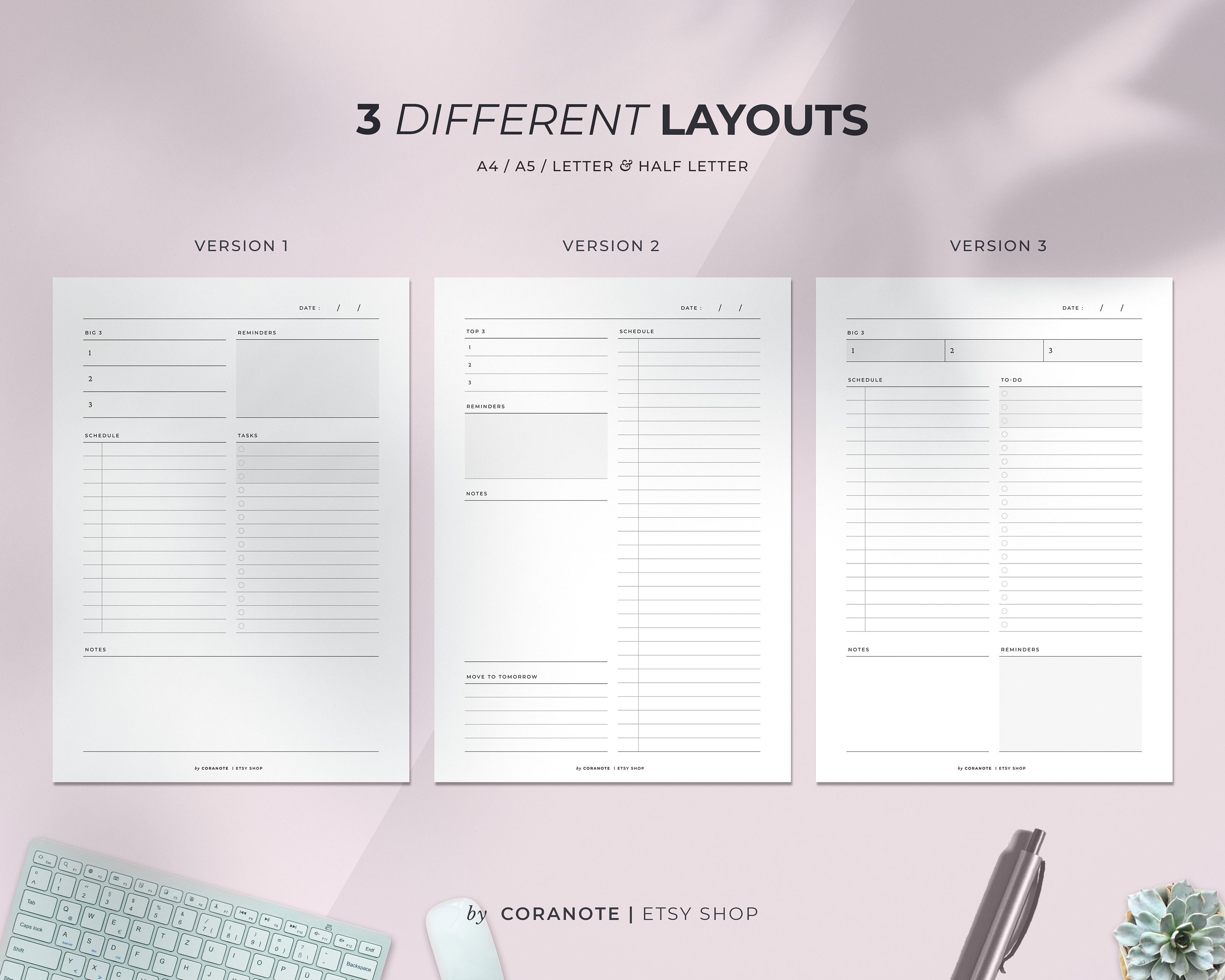 Daily Planner Template With 3 Layouts. Easily Printable and Fillable ...