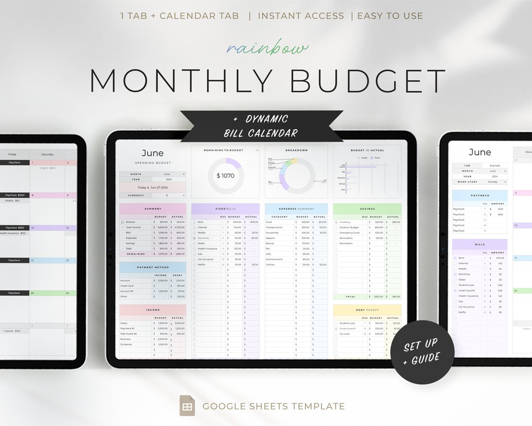 Monthly Budget Spreadsheet, Bill Calendar, Monthly Expense Tracker ...