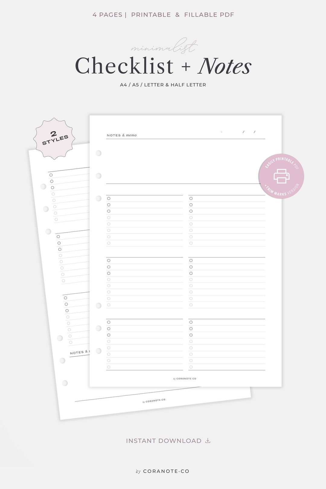 To-do List Plus Notes Template. Brain Dump Checklist, Printable and ...