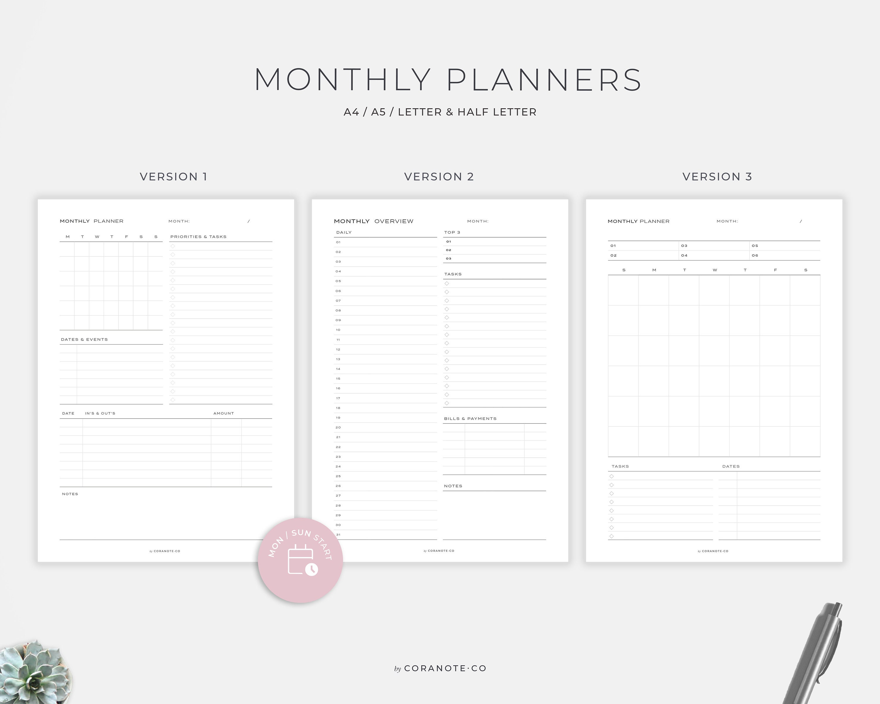 Daily, Weekly, Monthly Printable Planner Templates. Undated Planner ...