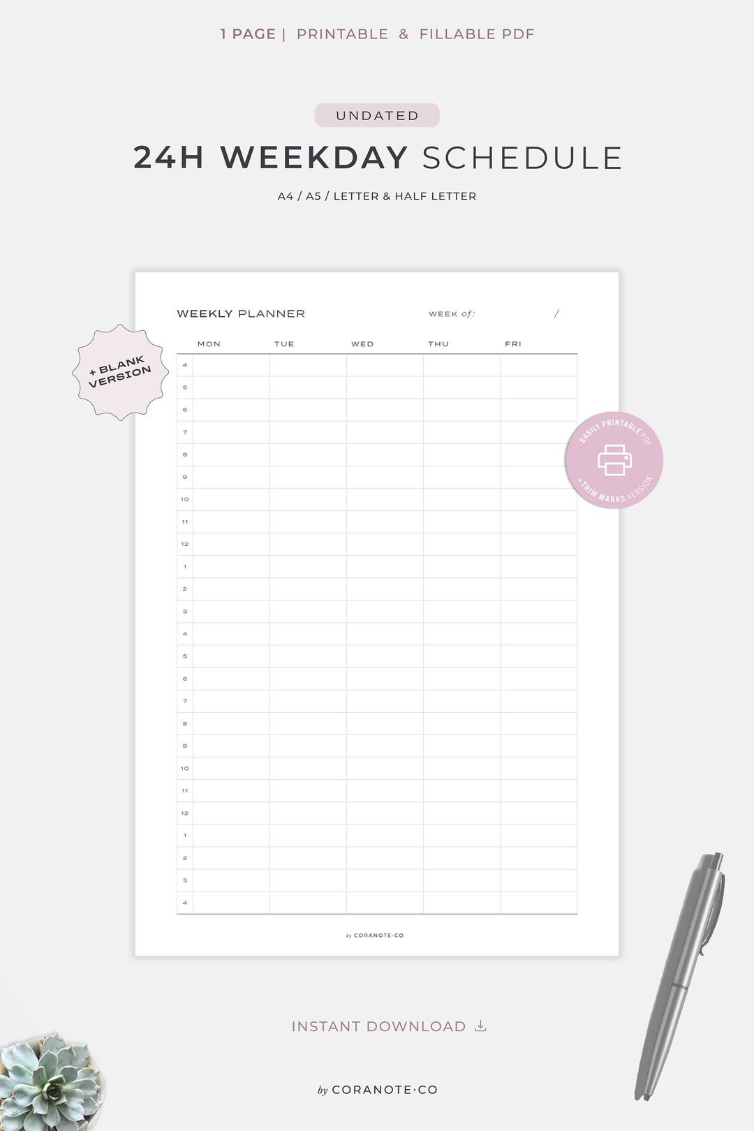 Blank Workweek Schedule Template, Work and Study Schedule Template ...