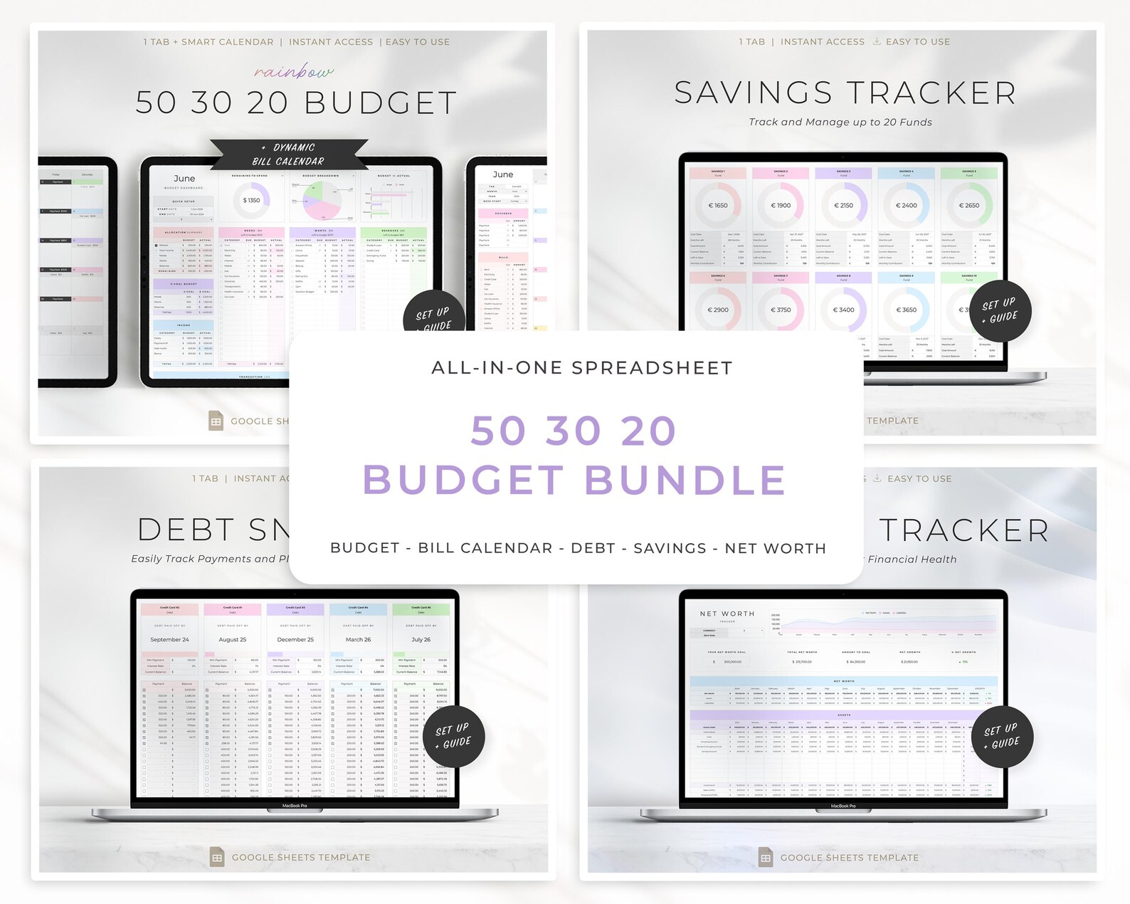 50-30-20 Budget Bundle Spreadsheet, Google Sheets Budget Expense Tracker, Bills Calendar ...