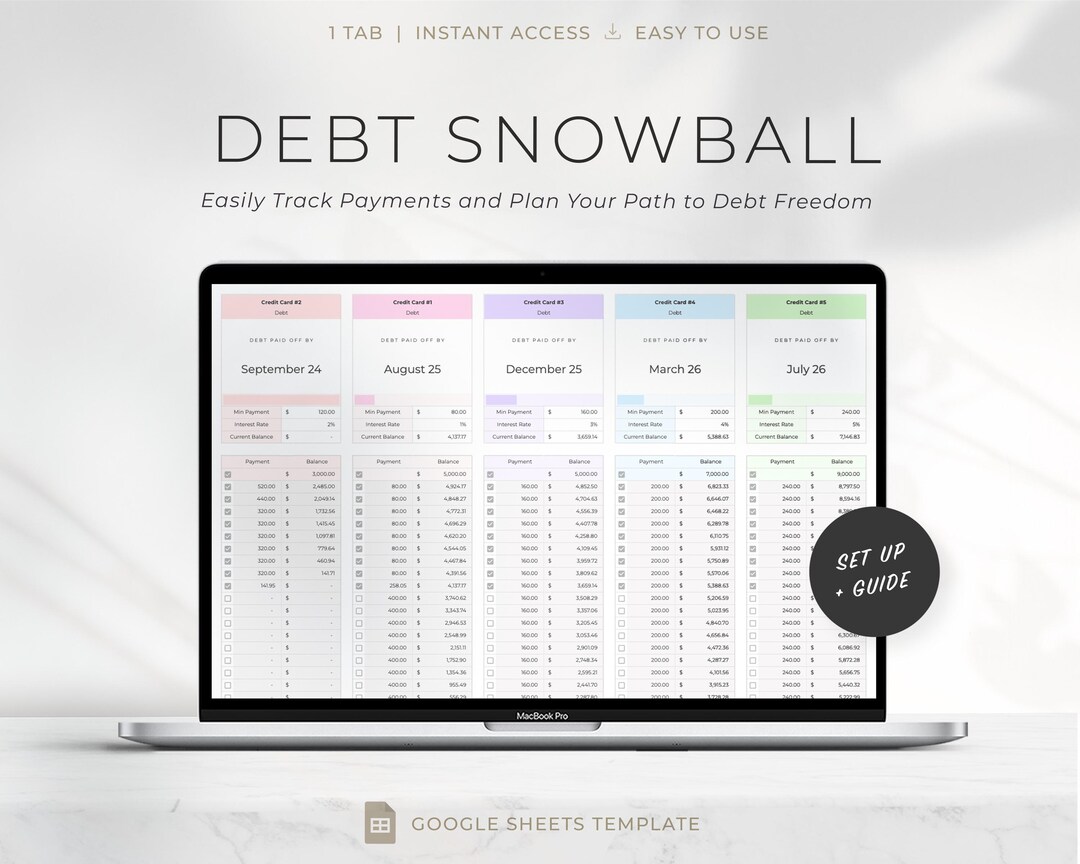 Debt Snowball Tracker, Dabt Payoff Spreadsheet for Google Sheets ...