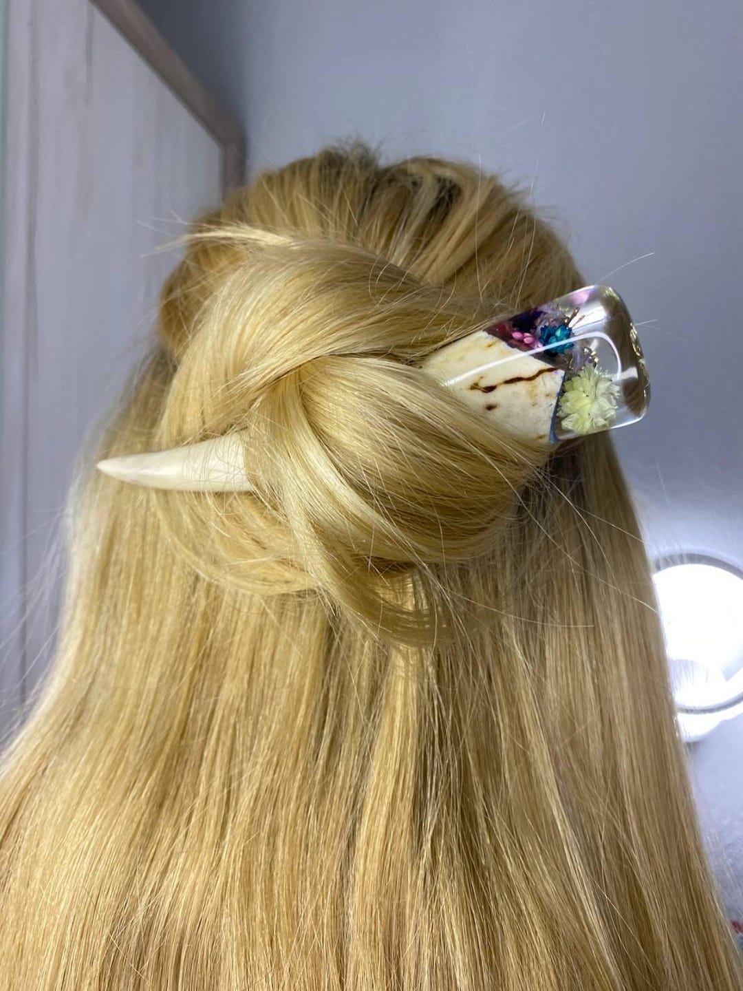 Roe Deer Horn Hair Stick • Real Flowers & Golden Scorpion, Fantasy Hair ...