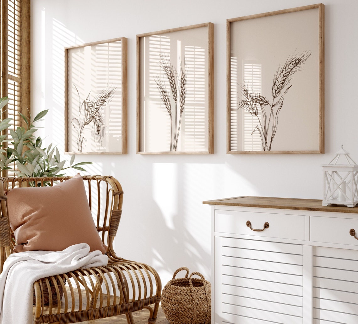 Modern Wheat Poster, Digital Download, Printable Wall Art Set, Wheat ...