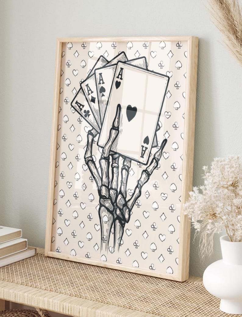 Skeleton Hand Playing Cards Poster: Vintage Spooky Wall Art (digital ...